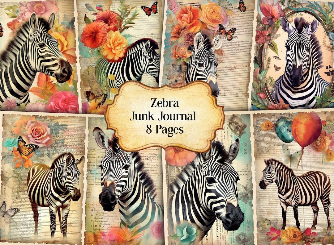 Watercolor Zebra Junk Journal Printable Page, Safari Animals Junk ...