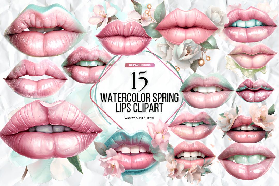 Watercolor Lips Clipart, Spring Lips Kiss PNG Pink Lips Clip Art ...