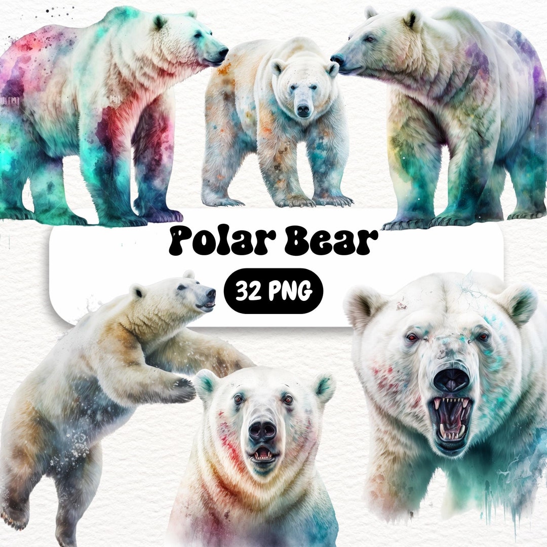 Watercolor Polar Bear Clipart, White Background, Watercolor Bear, Polar ...