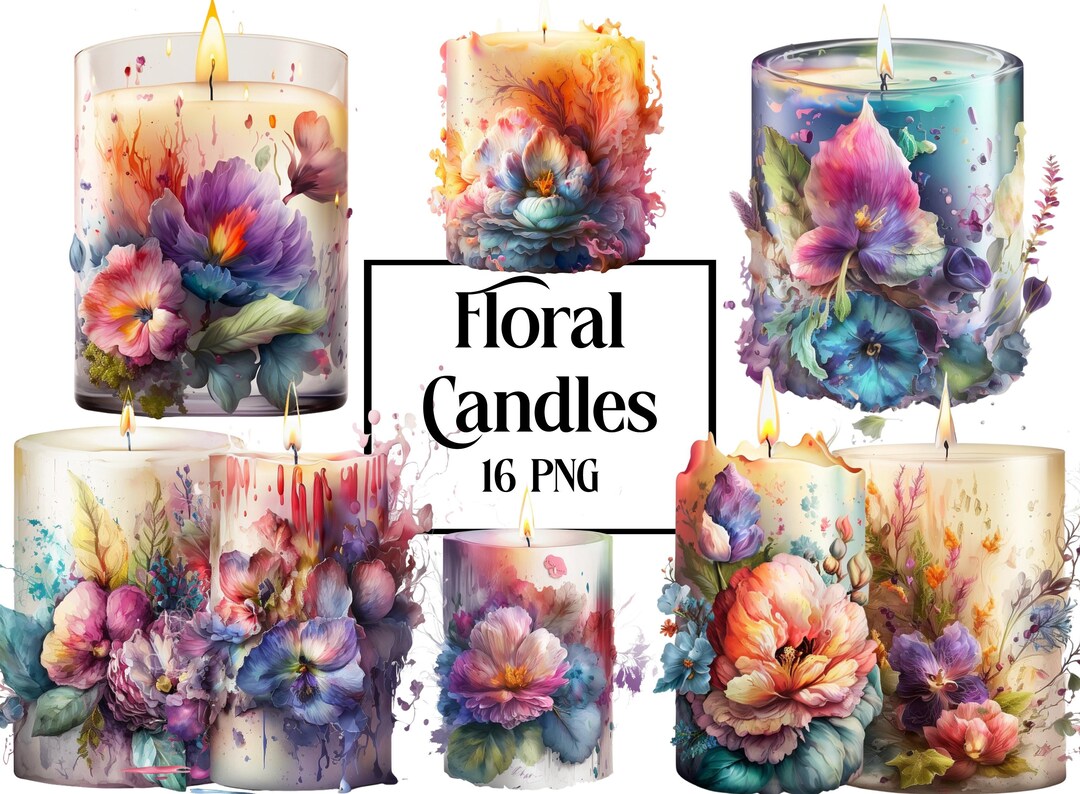 Watercolor Floral Candle Clipart, Candle Lovers Clipart, Candle ...