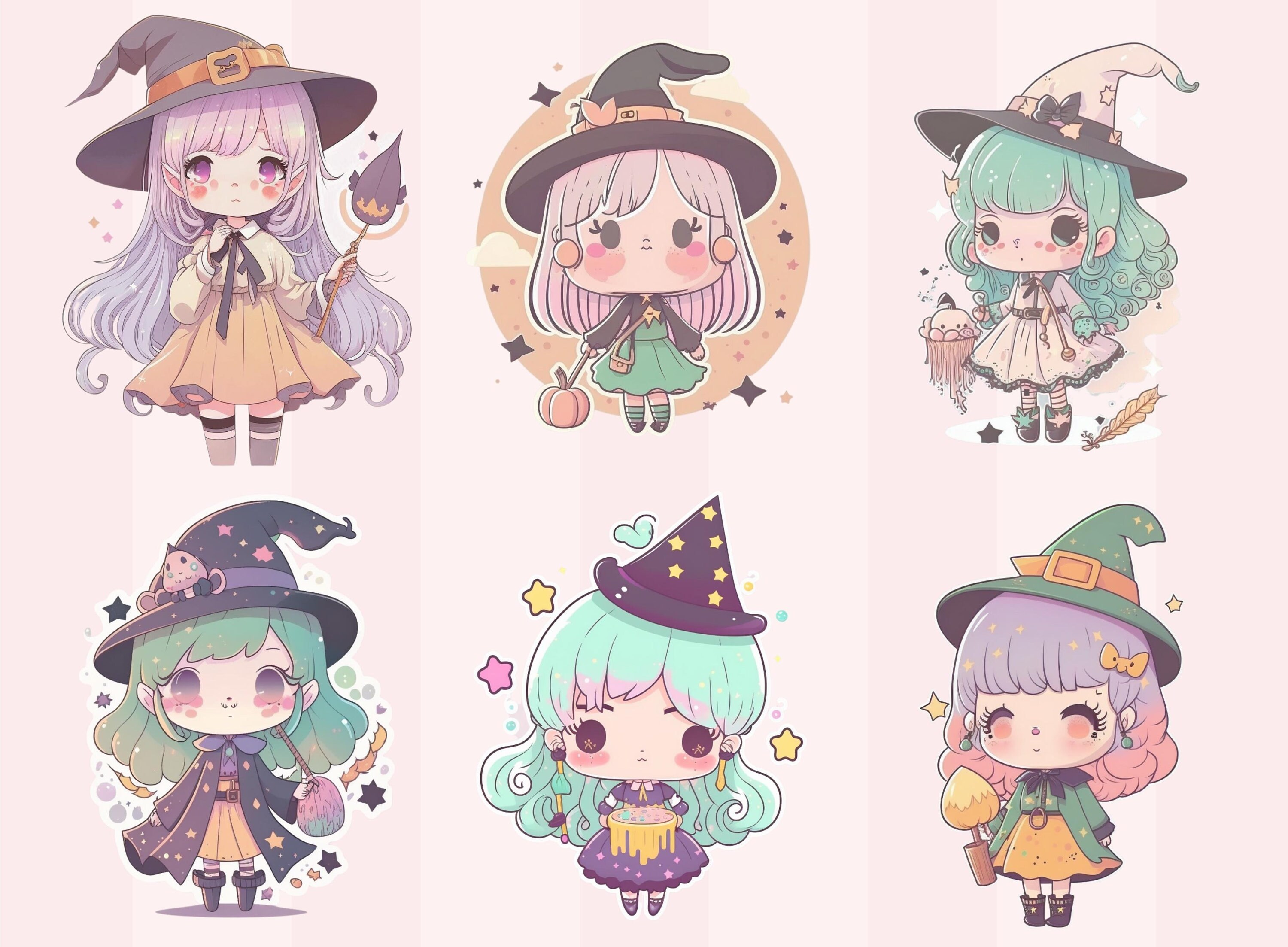 Pastel Witch Kawaii Clipart, Witch Clip Art, Fantasy Magic Clip Art ...