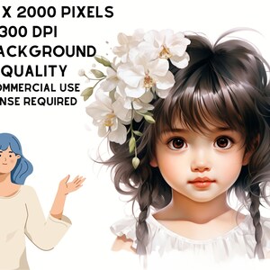 Chibi Girls Orchid Flowers, Watercolor Girls, Cute Illustrations ...