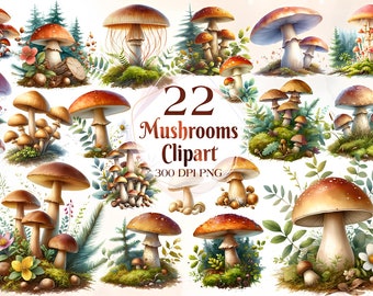 Watercolor Mushrooms Clipart Cute Forest Nature Toadstool Clip Art PNG ...