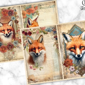 Watercolor Fox Junk Journal Printable Page, Fox Junk Journal Kit, Junk ...