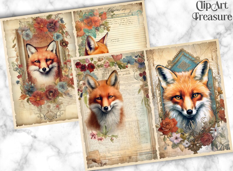 Watercolor Fox Junk Journal Printable Page Fox Junk Journal - Etsy