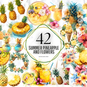 Summer Pineapple and Flowers Clipart - Digital Png Tropical Fruit ...