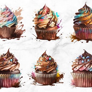 Chocolate Watercolor Cupcakes Clipart, Cupcakes Clip Art Bundle ...