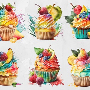 Watercolour Tropical Cupcakes Clipart - Tropical Fruit PNG Digital ...