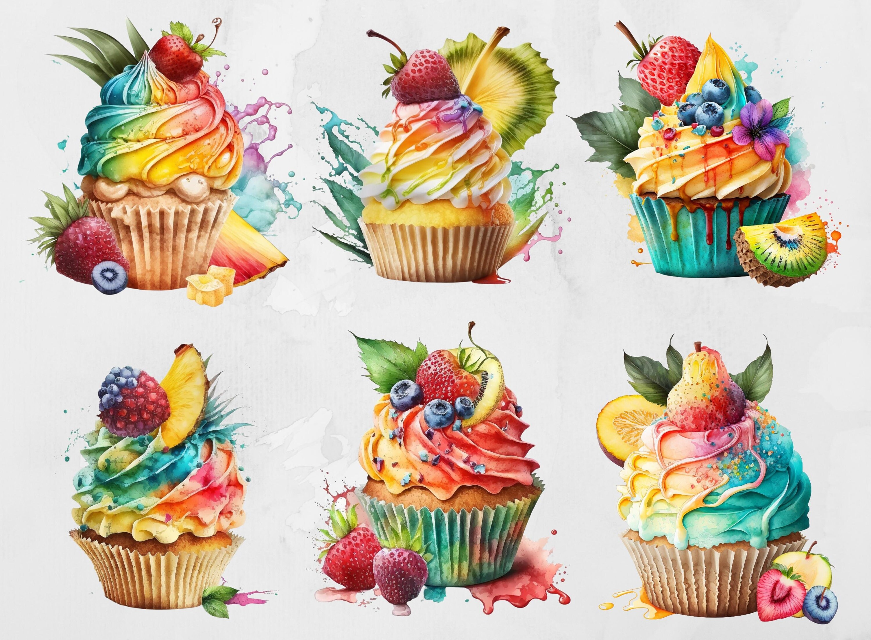 Watercolour Tropical Cupcakes Clipart - Tropical Fruit PNG Digital ...