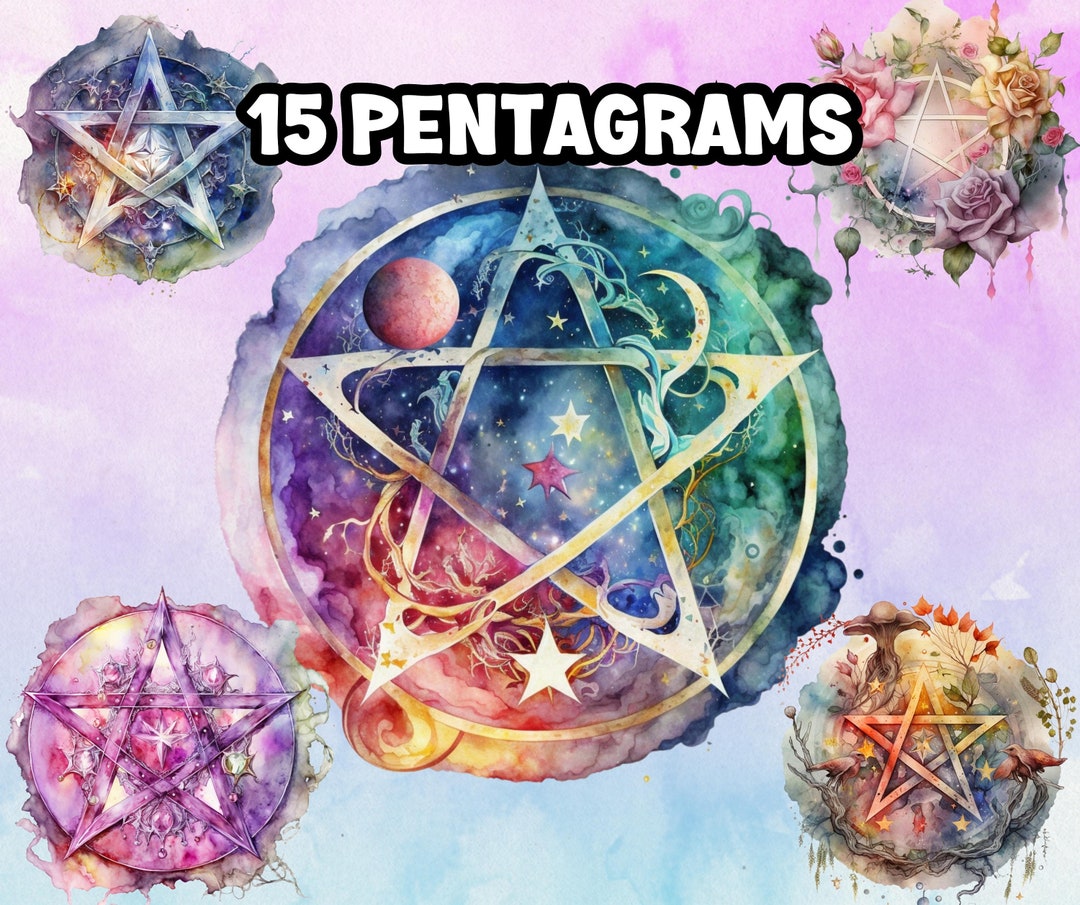 Watercolour Pentagram Clipart Wiccan Png Magic Clip Art - Etsy