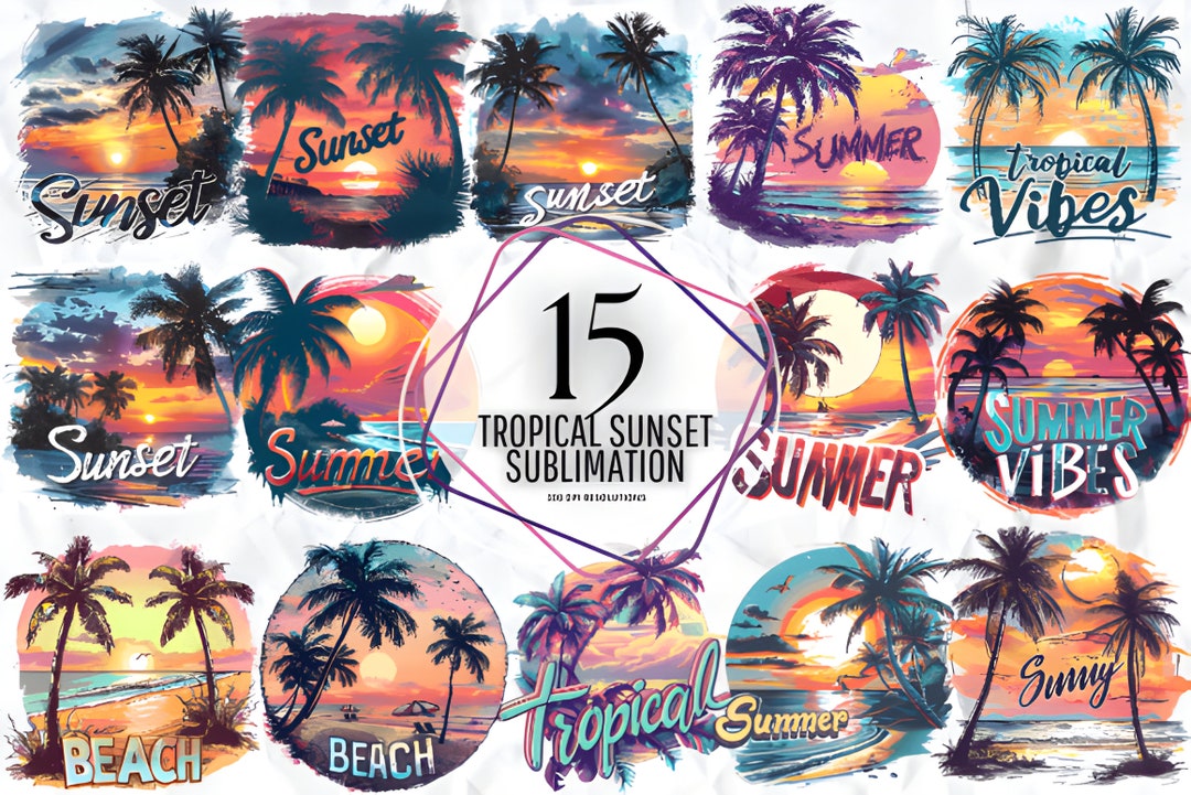 Tropical Sunset Sublimation - Tropical Clipart Summer Clipart Beach ...