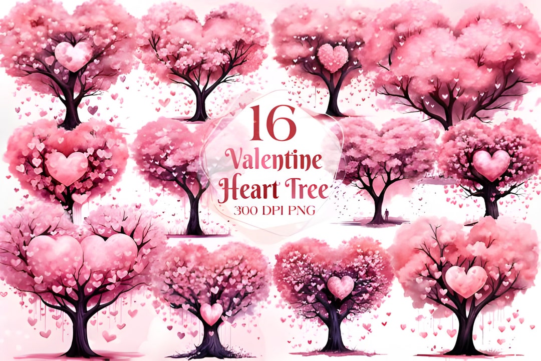 Watercolor Valentines Tree Clipart, PNG JPG Valentines Day Clipart ...