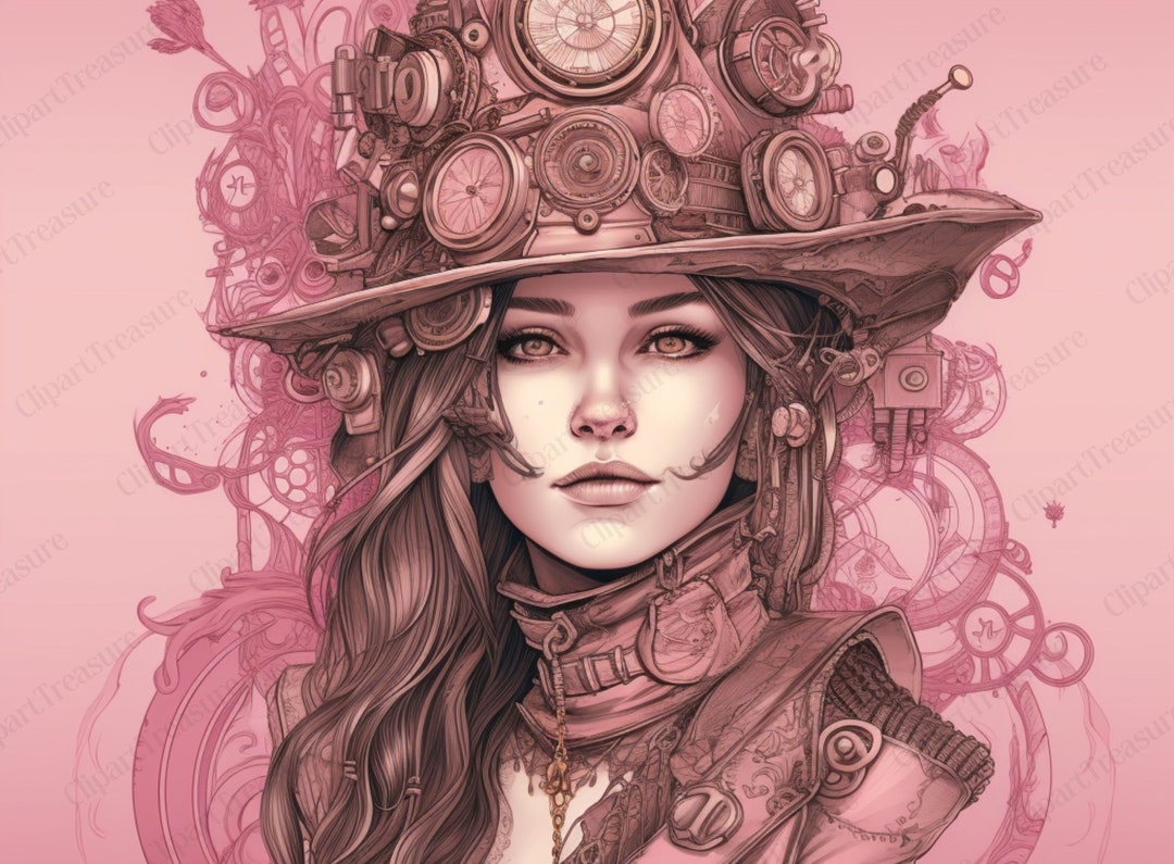 Pink Steampunk Girl Wall Art Digital Magic Digital Art - Etsy