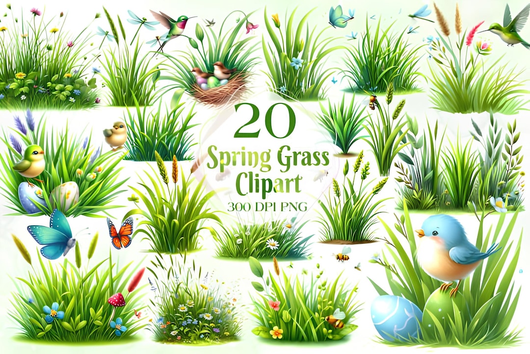 Watercolor Spring Grass Clipart Bundle - Easter Clipart Spring Tufts of ...