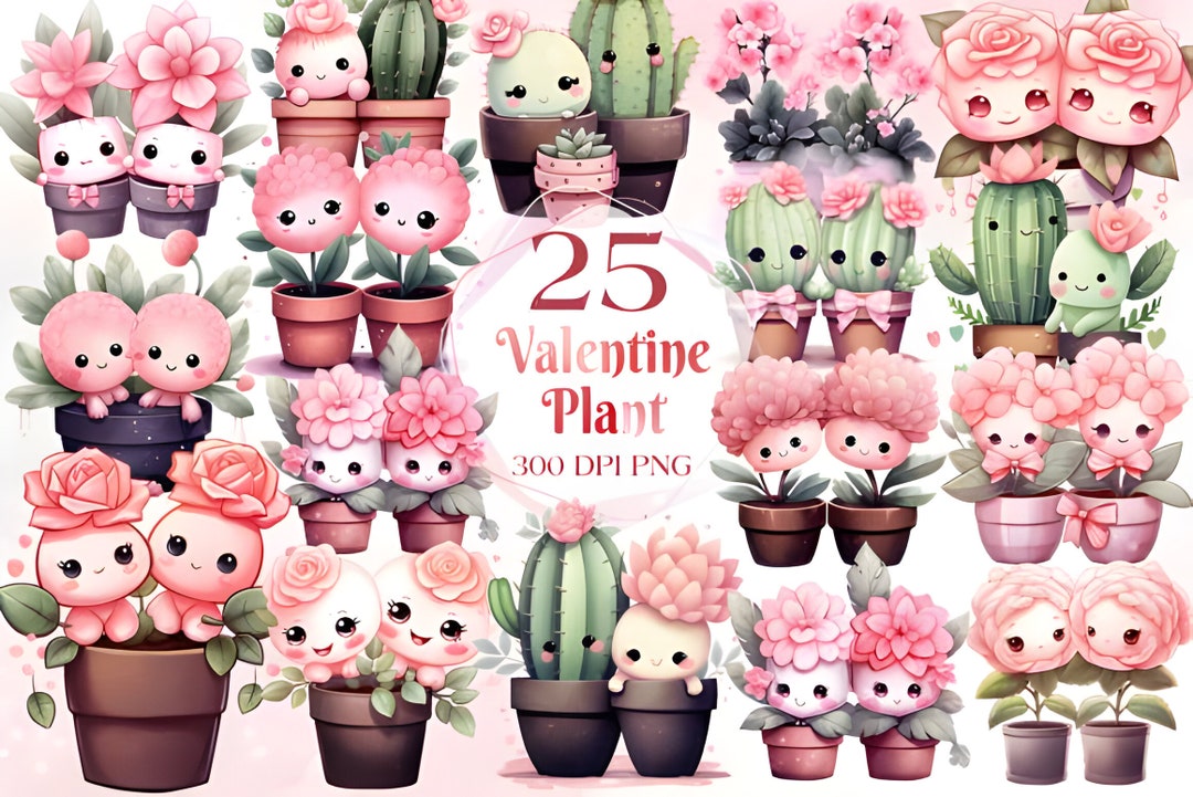 Cute Valentines Plant Clipart Bundle, Valentines Clipart, Valentines ...