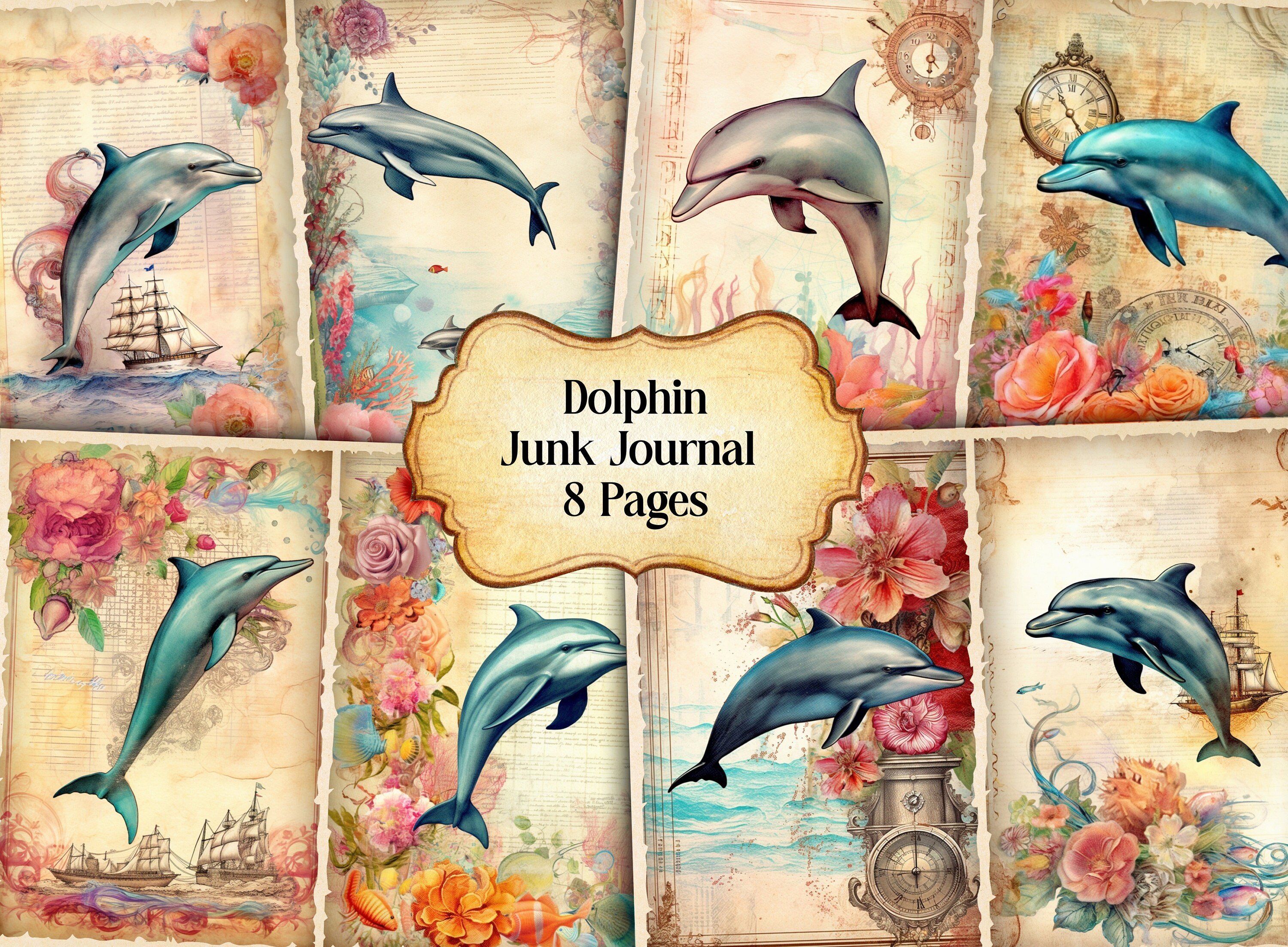 Watercolor Dolphin Junk Journal Printable Page Ocean Animals - Etsy