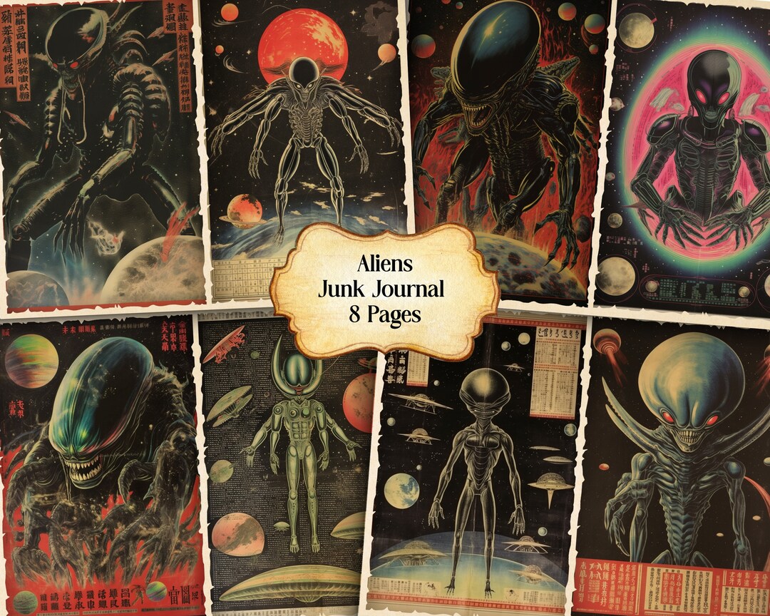Watercolor Dark Aliens Journal Printable Page, Fantasy Horror Aliens ...