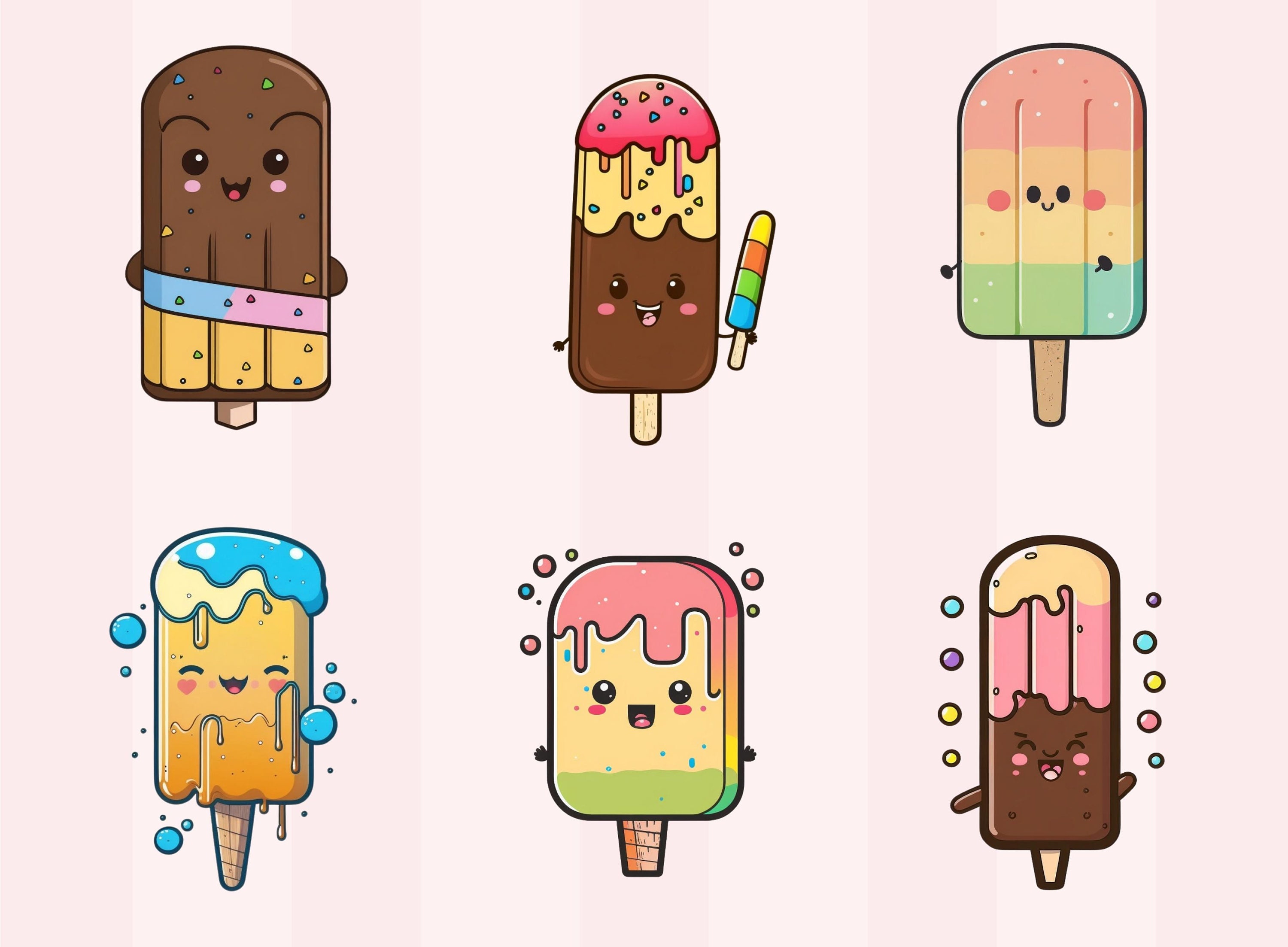 Kawaii Popsicles Clipart - Popsicle Clipart - Instant Download - Summer ...