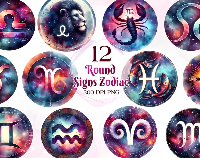 12 Zodiac Sign Clipart Bundle Zodiac JPG Images for Commercial Use Wall ...