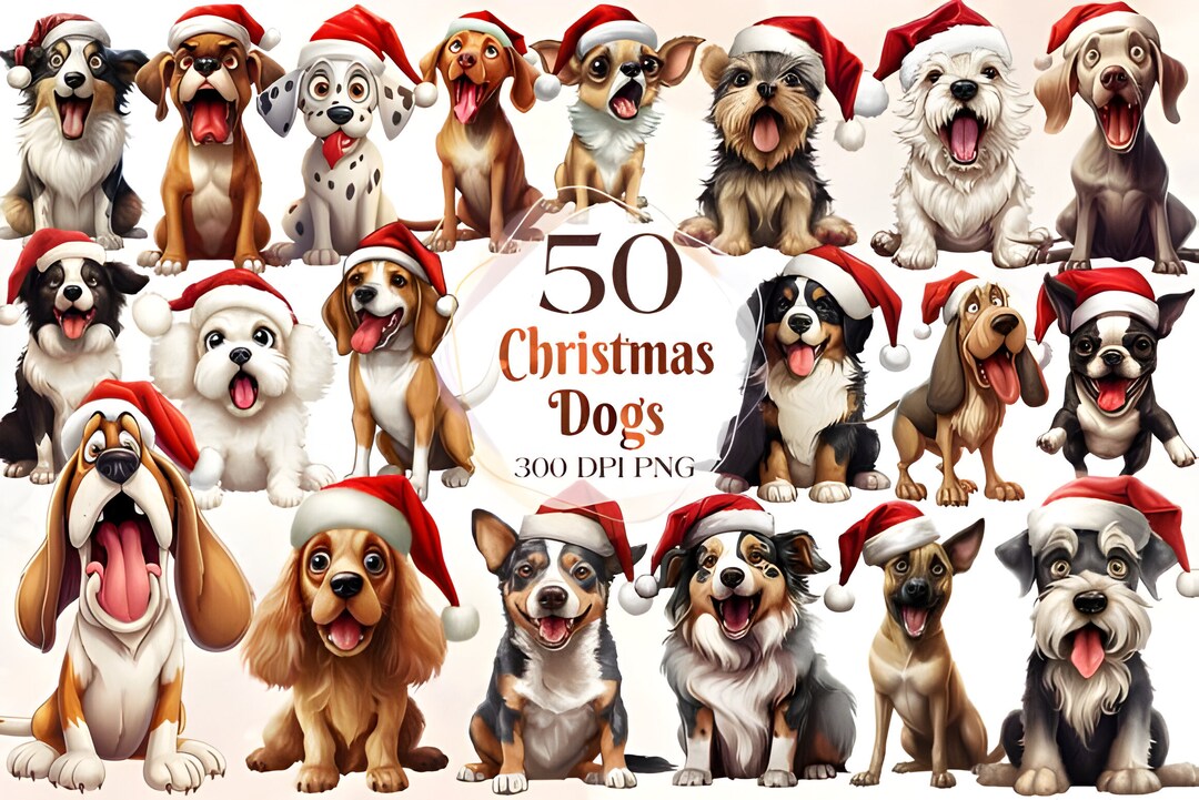 Christmas Dogs Watercolor Clipart Bundle - 50 PNG Festive Dog Images ...