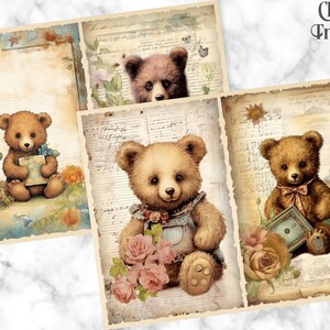 Watercolor Cute Bear Junk Journal Printable Page, Baby Bear Junk ...