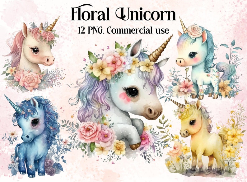 Cute Unicorn Watercolor Clipart, Instant Download, Rainbow Clip Art ...