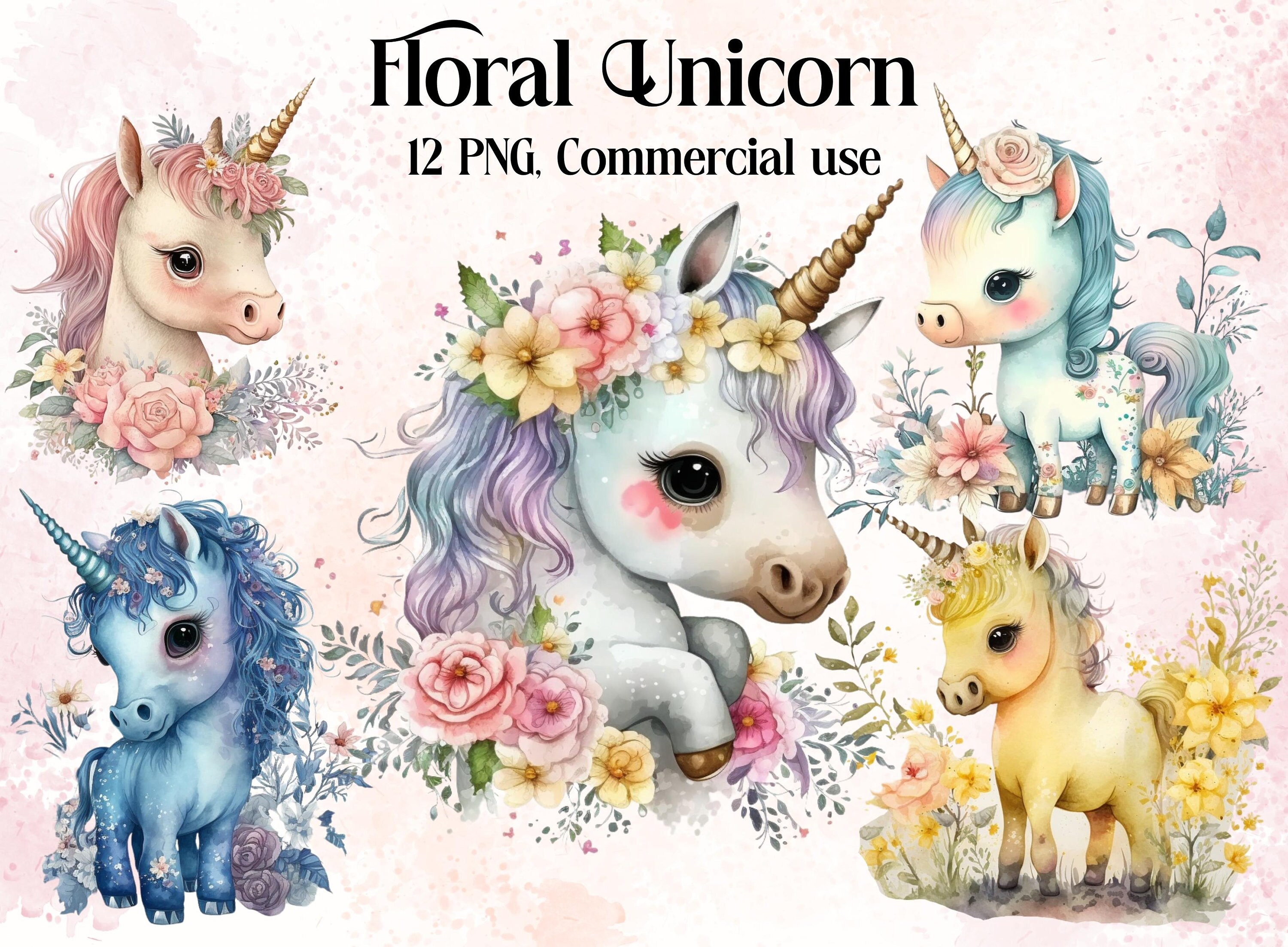 Cute Unicorn Watercolor Clipart, Instant Download, Rainbow Clip Art ...