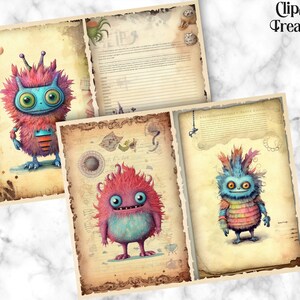 Watercolor Cute Monsters Journal Printable Page, Fantasy Monsters Junk ...