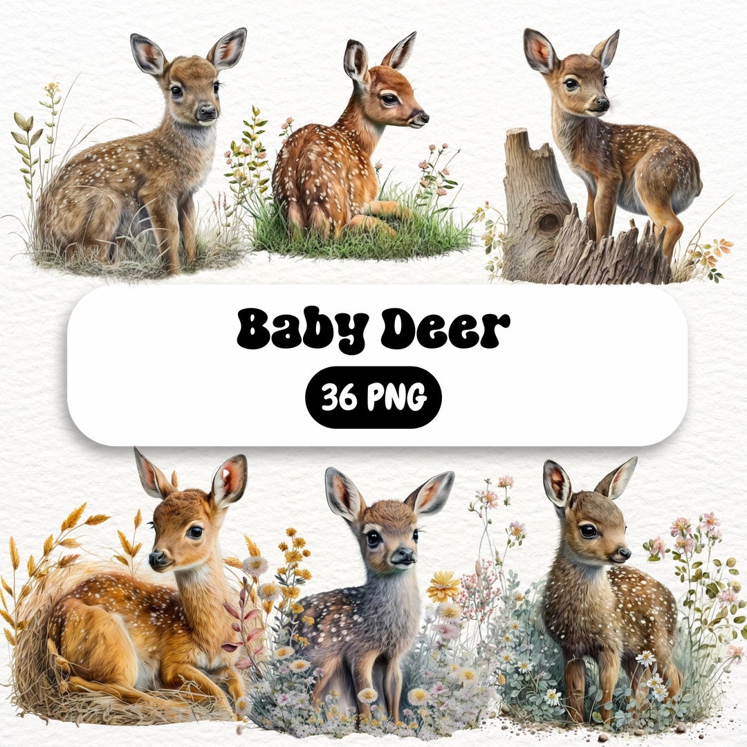 Fawn Baby Deer Clipart Watercolor Illustration Spring Floral Digital ...