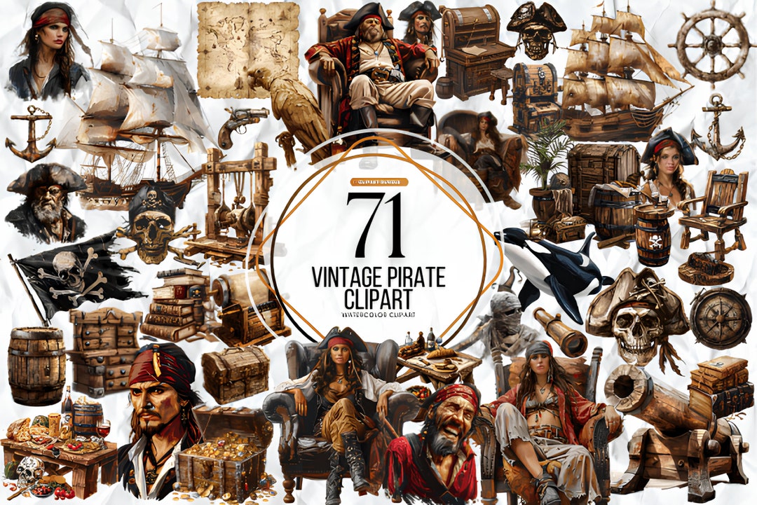 Watercolor Vintage Pirates Clipart - Buccaneers Download - Instant ...