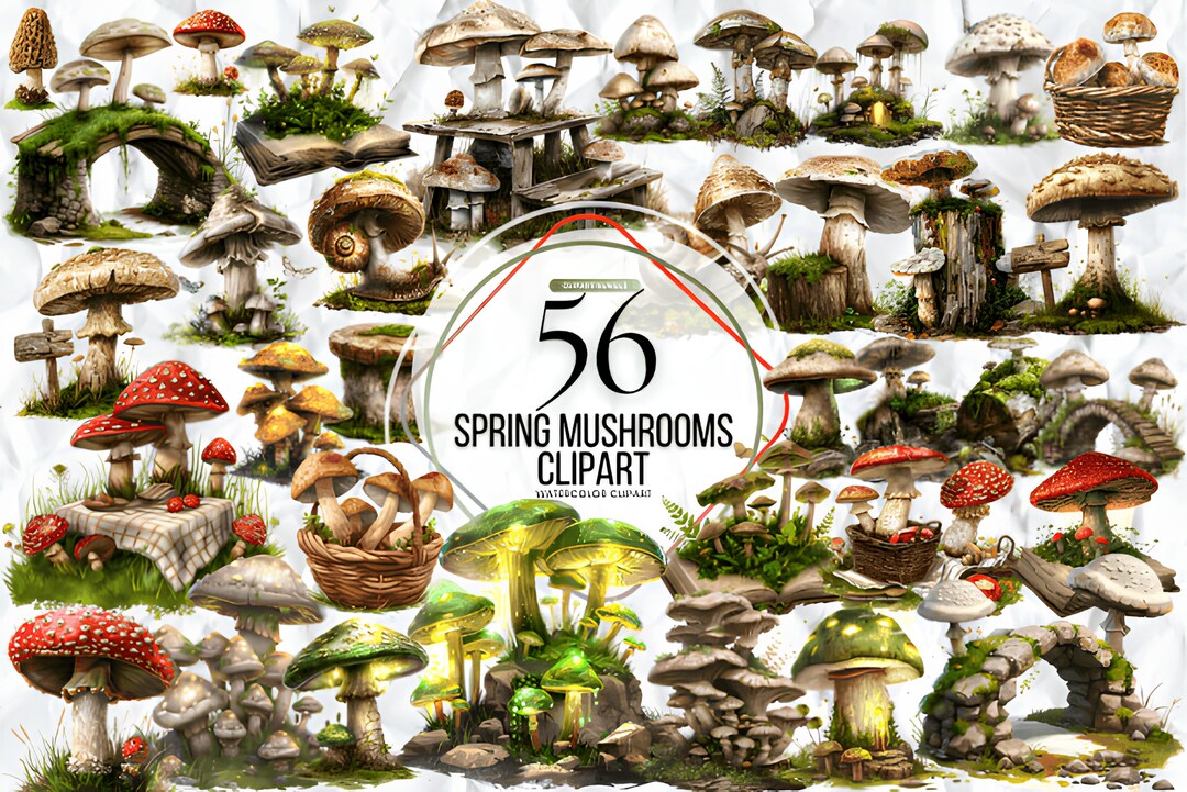 Watercolor Spring Mushrooms Clipart Bundle - Cute Forest Nature ...