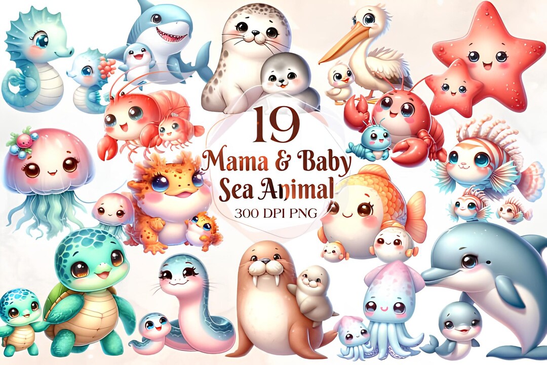 Watercolor Cute Mom and Baby Animals Clipart, Woodland Animal Nursery ...