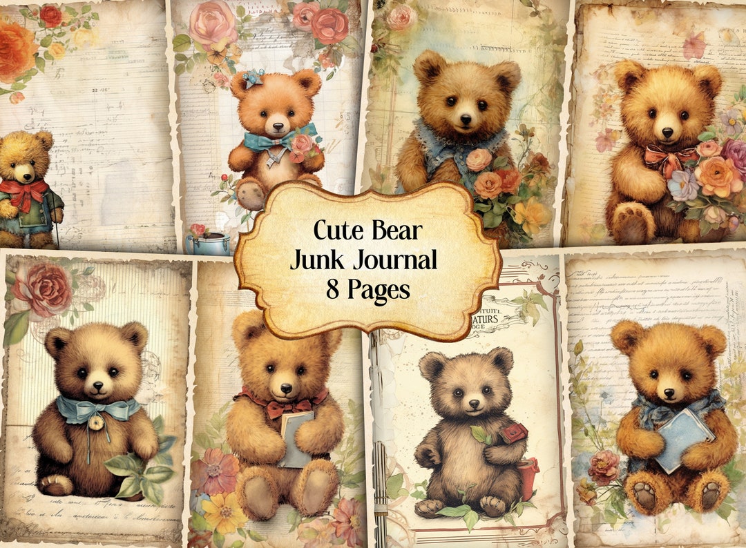 Watercolor Cute Bear Junk Journal Printable Page, Baby Bear Junk ...