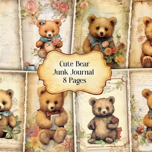 Watercolor Cute Bear Junk Journal Printable Page, Baby Bear Junk ...
