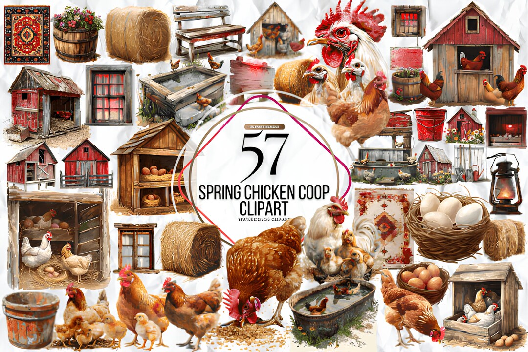 Chicken Coop Clipart Bundle, 57 High Quality Pngs, Farmyard Clipart ...