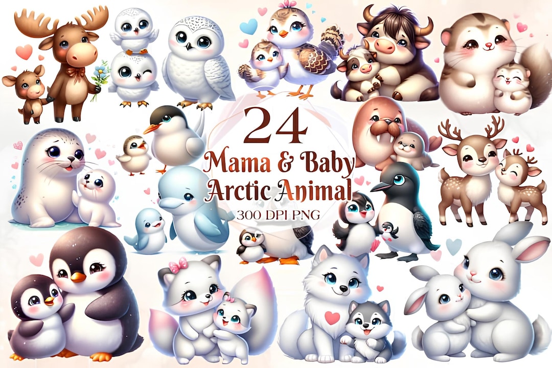 Watercolor Cute Mom and Baby Animals Clipart, Woodland Animal Nursery ...