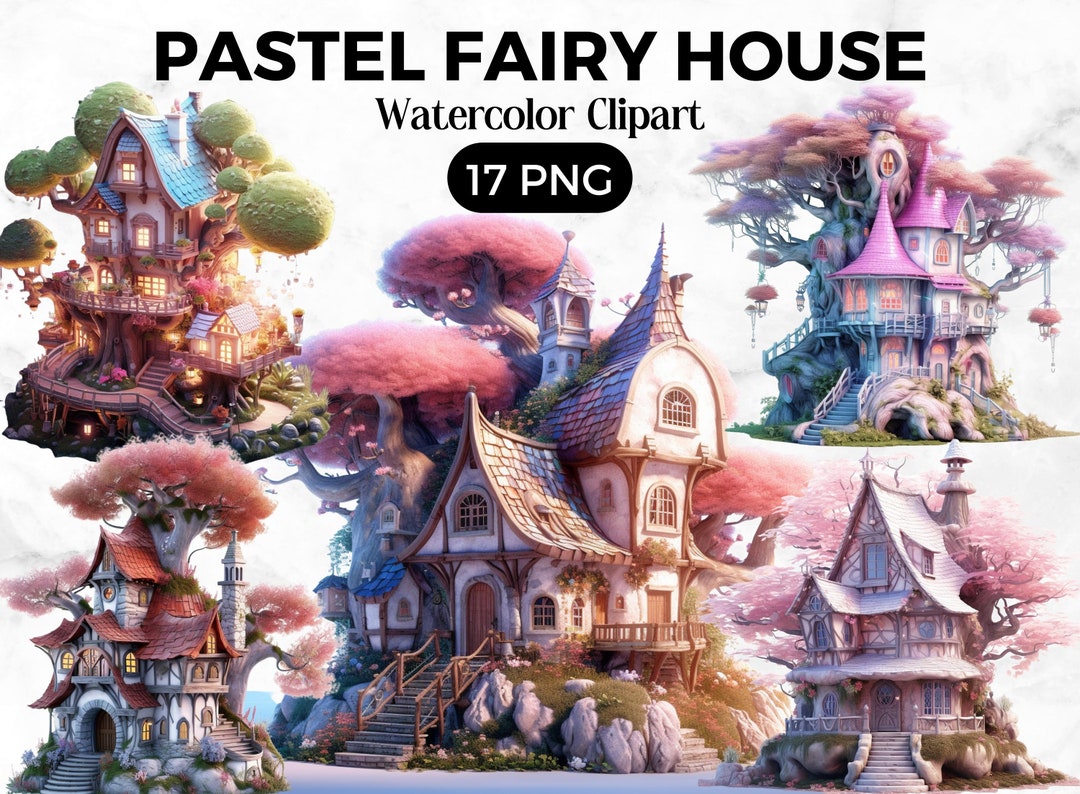 Pastel Fairy House Watercolor Fantasy Clipart,kids Art Clipart ...
