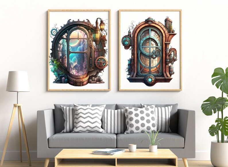 Steampunk Window Clipart, Stained Glass Clipart Watercolor Steampunk ...