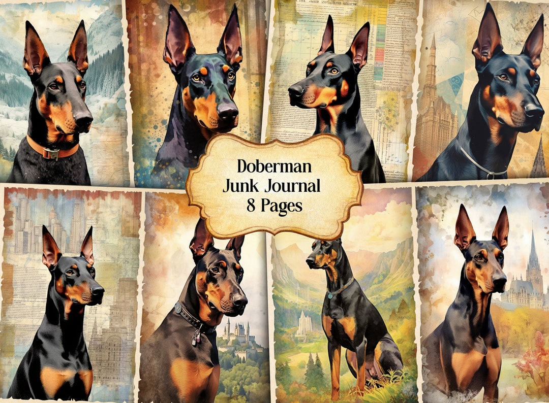 Watercolor Doberman Junk Journal Printable Page, Doberman Dog Junk ...