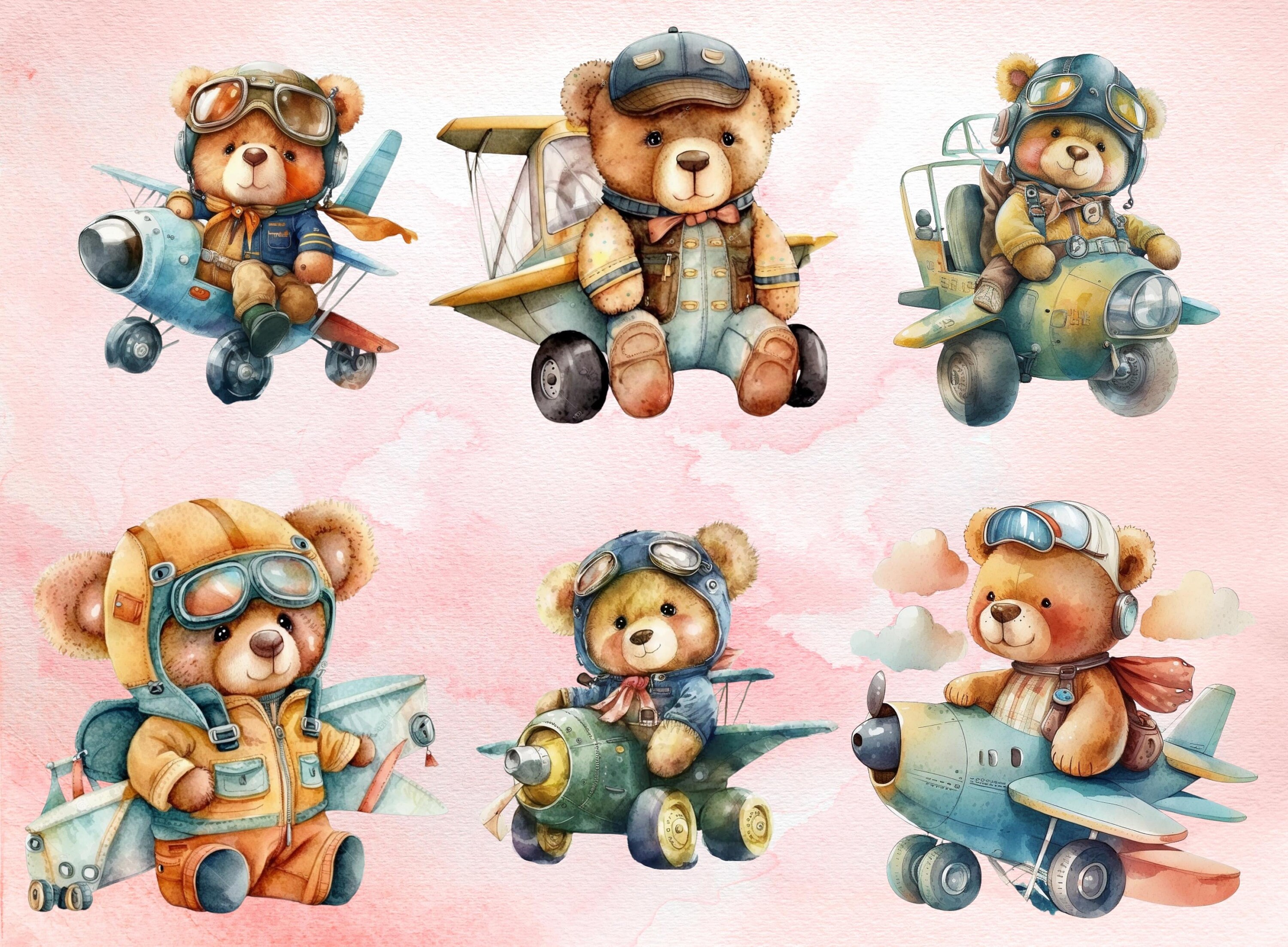 Pilot Bears Clipart Bundle, Teddy Bear PNG, Nursery Clipart , Teddy ...