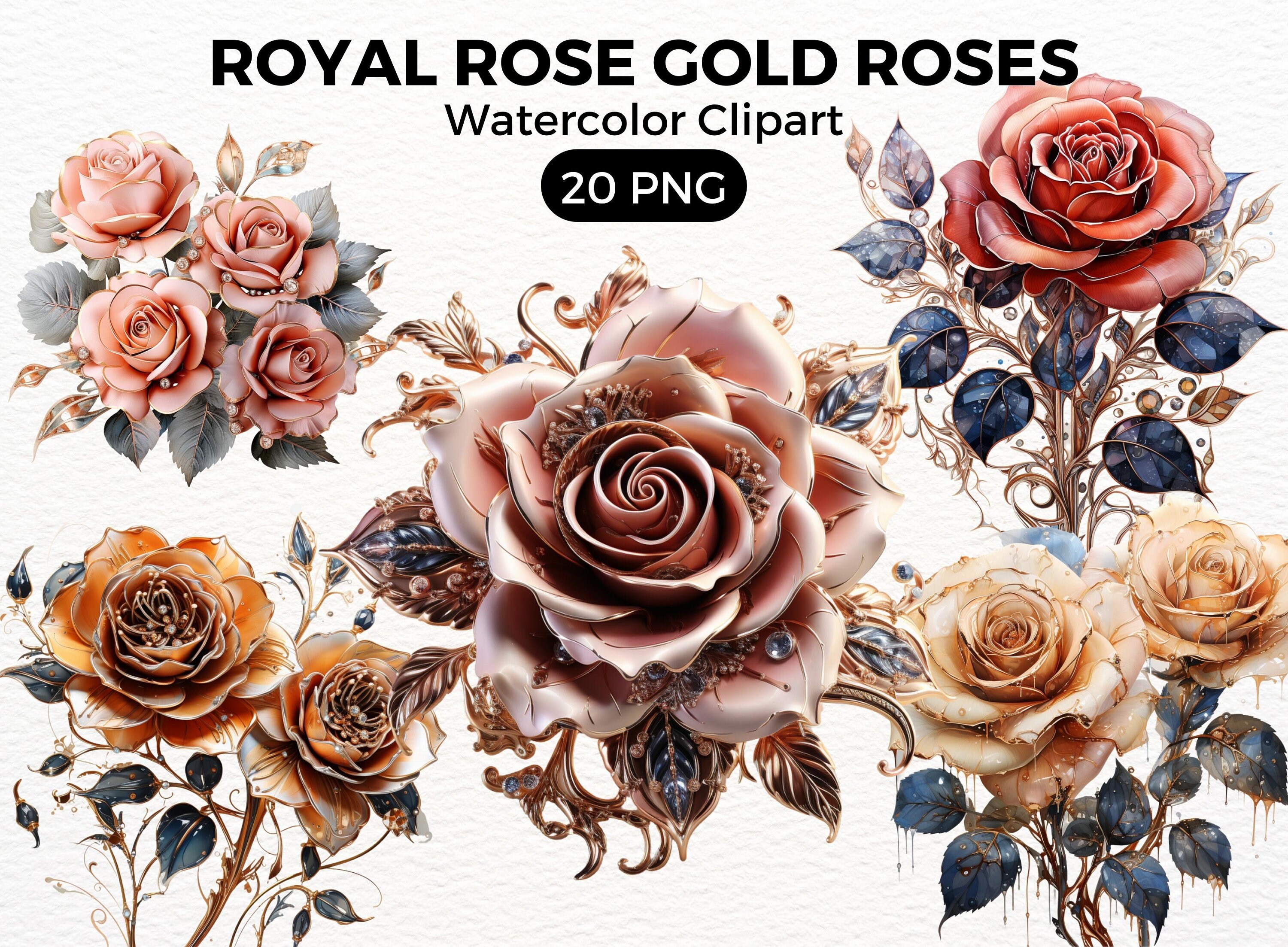 Watercolor Royal Rose Gold Roses Flowers PNG Clipart, Floral Clip Art ...