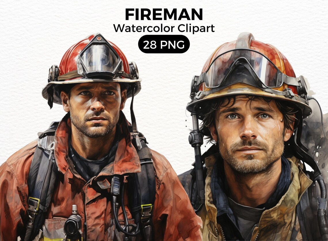 Fireman Watercolor Clipart, Handsome Fireman Illustration PNG ...