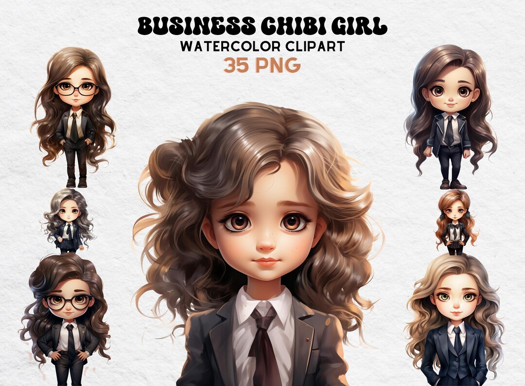 Cute Business Chibi Girls,watercolor Girls, Cute Illustrations, Digital ...