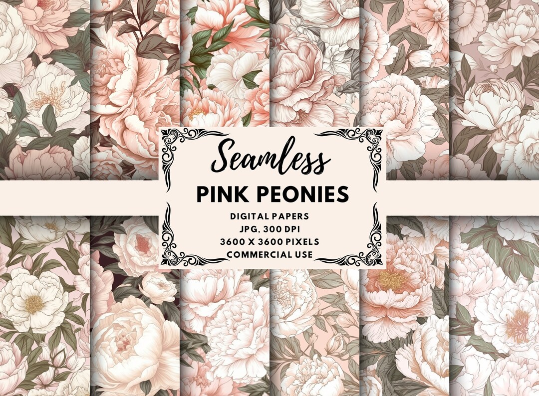 Light Pink Peonies Seamless Digital Paper, Flowers Seamless Pattern ...