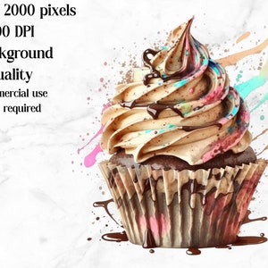 Chocolate Watercolor Cupcakes Clipart, Cupcakes Clip Art Bundle ...