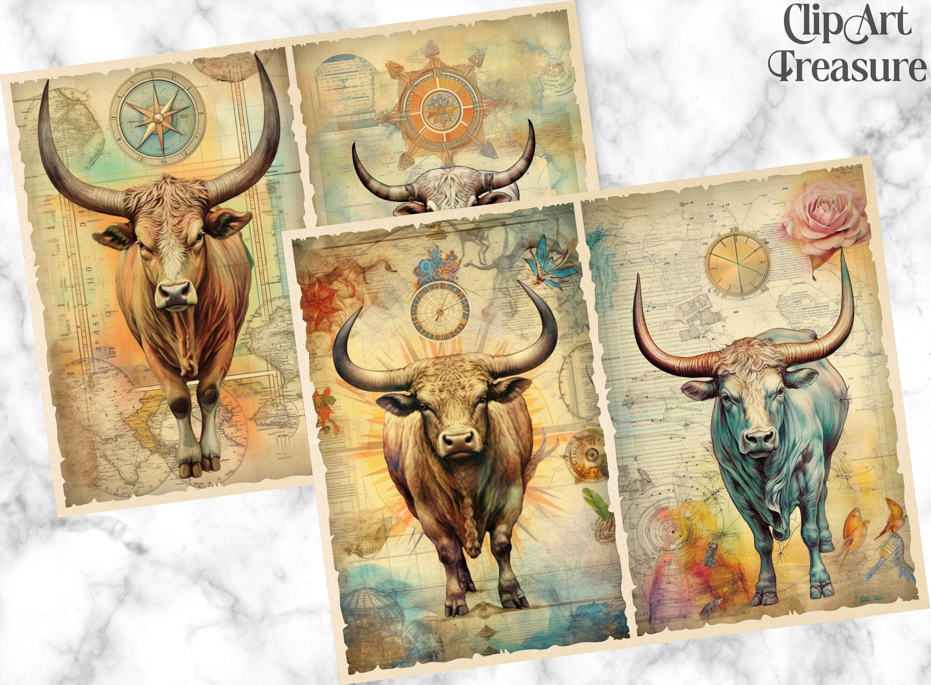 Watercolor Bull Junk Journal Printable Page Bull Junk Journal - Etsy