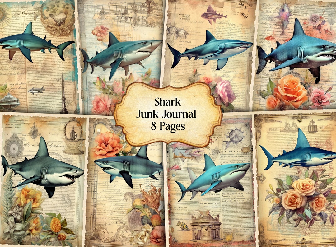 Watercolor Shark Junk Journal Printable Page, Ocean Animals Junk ...