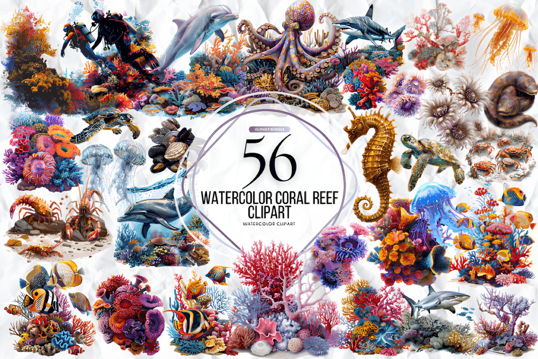 Watercolor Coral Reef Clipart - Under the Sea Clipart, Coral Reef ...