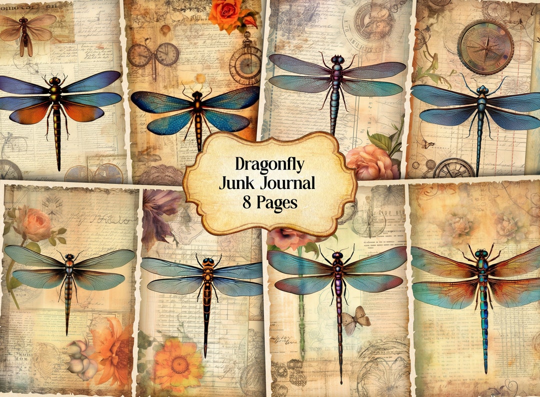 Watercolor Dragonfly Junk Journal Printable Page, Dragonfly Junk ...