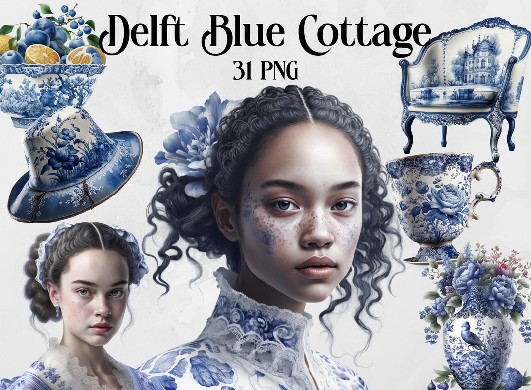 Farmhouse Clipart, Delft Blue Decorations Cottage Clipart Kitchen ...